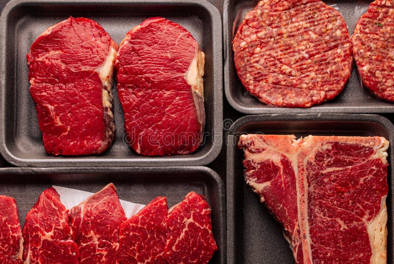 Assorted Raw Beef Meat in Plastic Boxes Stock Photo - Image of protein ...