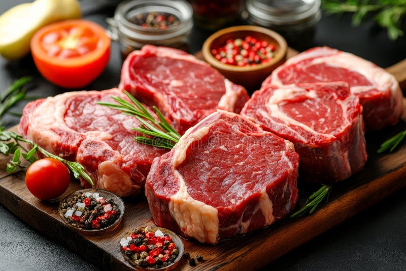 Assorted Raw Prime Beef Cuts for Grilling Tomahawk, Ribeye, T Bone, and ...