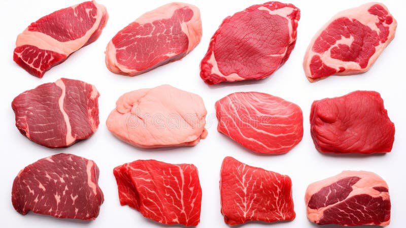 Assorted Raw Steaks Collection in Various Cuts and Types, Top View ...
