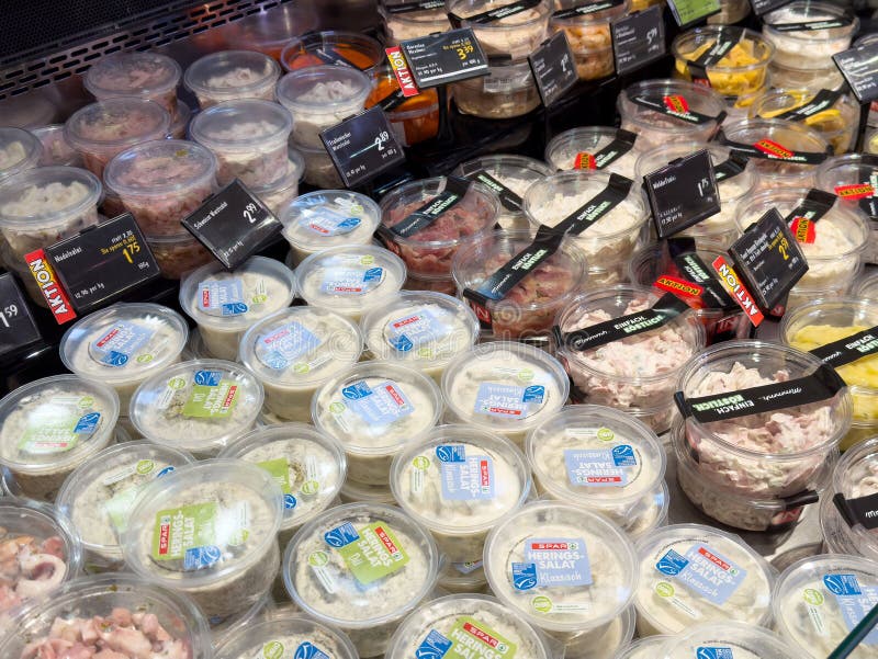 Assorted Ready-to-eat Seafood and Salad Containers in Refrigerated ...