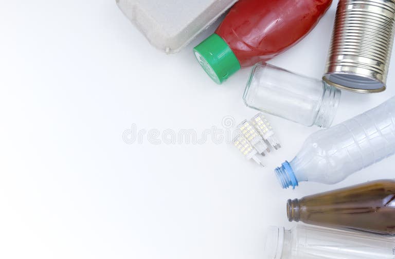 Assorted Recyclable Materials Arranged on White Background Stock Photo ...