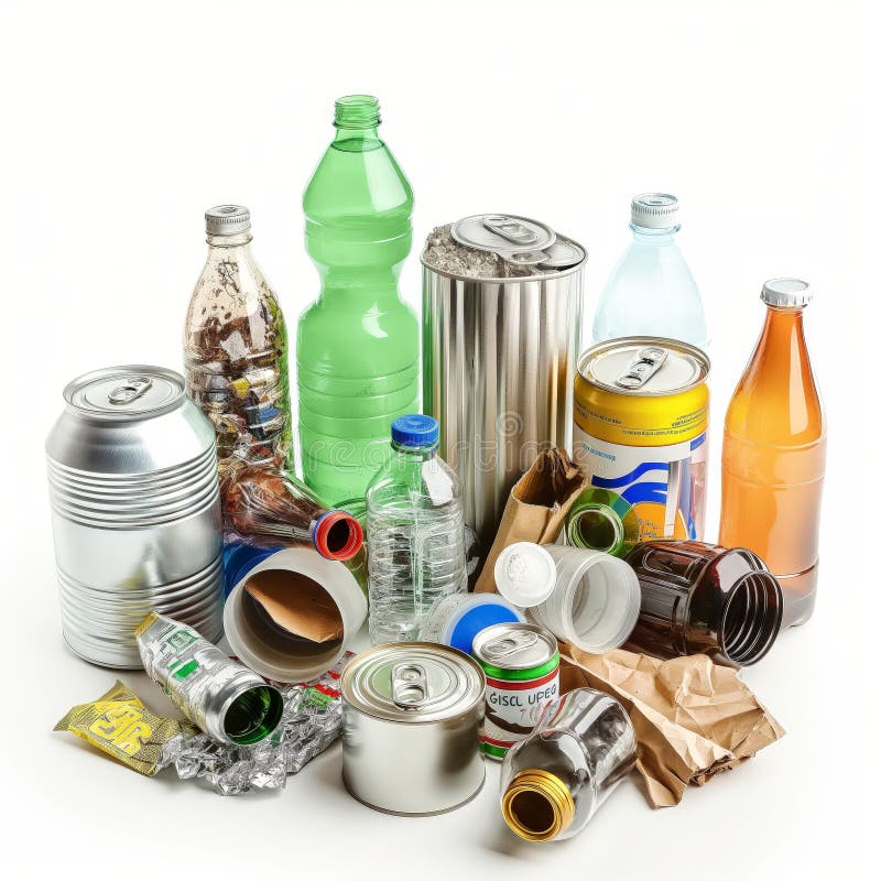 Assorted Recyclable Waste Items on White Background Stock Photo - Image ...