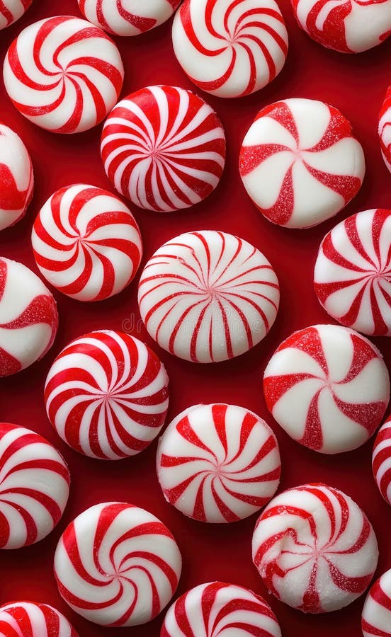Assorted Red and White Peppermint Candies Arranged on a Bright Red ...