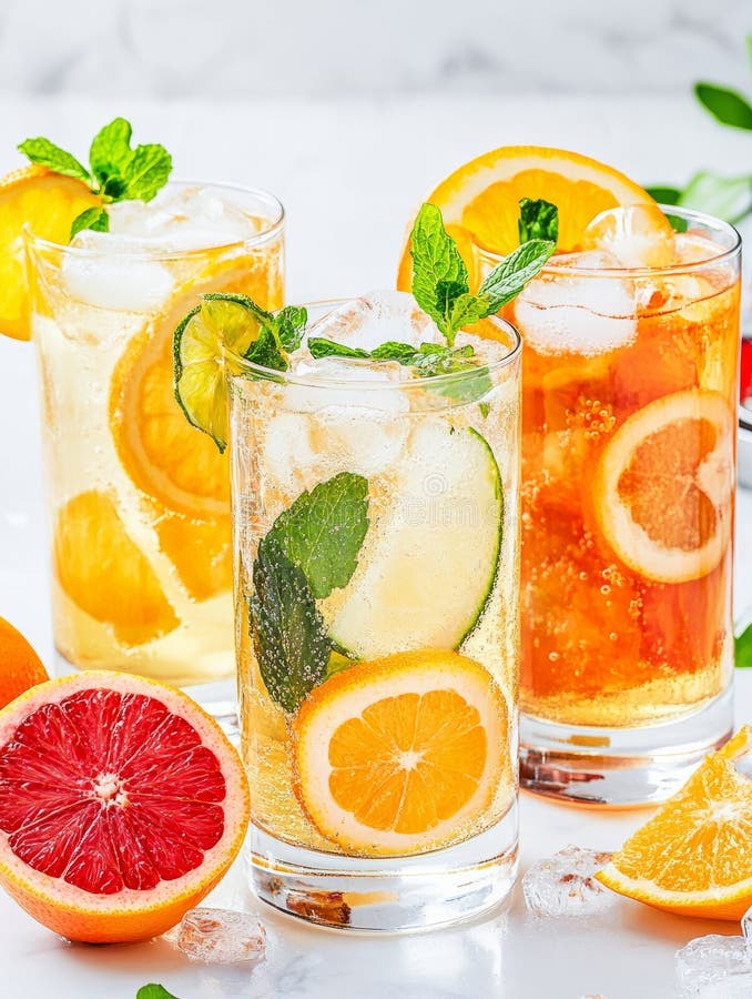 Assorted Refreshing Cocktails with Citrus, Mint, and Ice, Perfect for ...