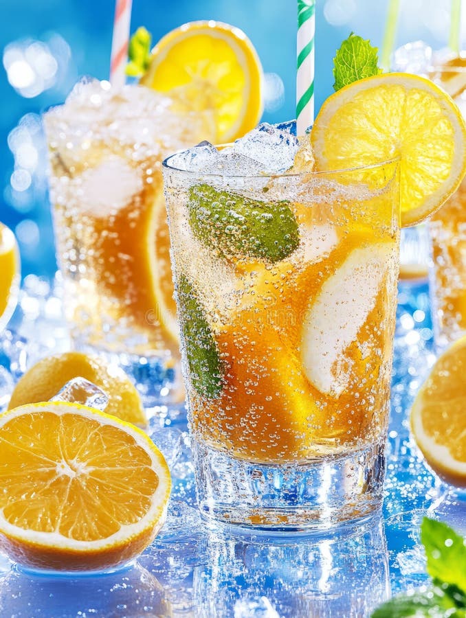 Assorted Refreshing Cocktails with Citrus, Mint, and Ice, Perfect for ...