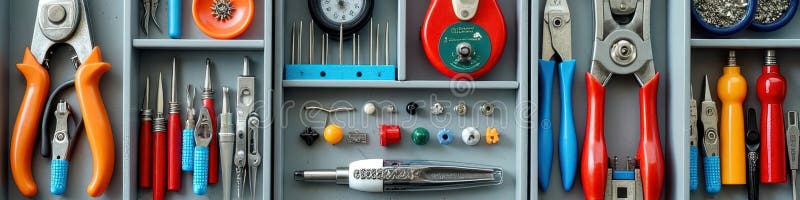 Assorted Repair Tools and Components in Organized Drawer Stock Image ...