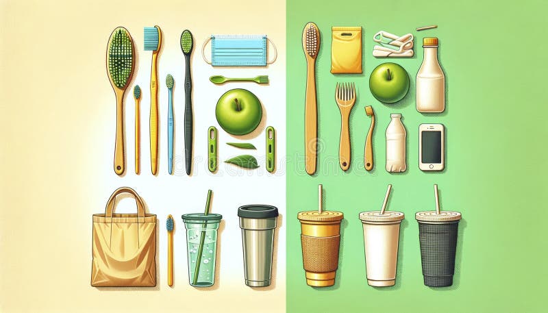 Assorted Reusable and Disposable Items Layout Stock Photo - Image of ...