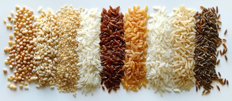 Assorted Rice Varieties on White Surface Stock Image - Image of ...