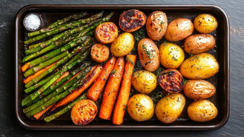 Assorted Roasted Vegetables on a Baking Tray Stock Image - Image of ...