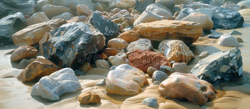 Assorted Rocks on Sandy Beach Stock Image - Image of ocean, pebbles ...