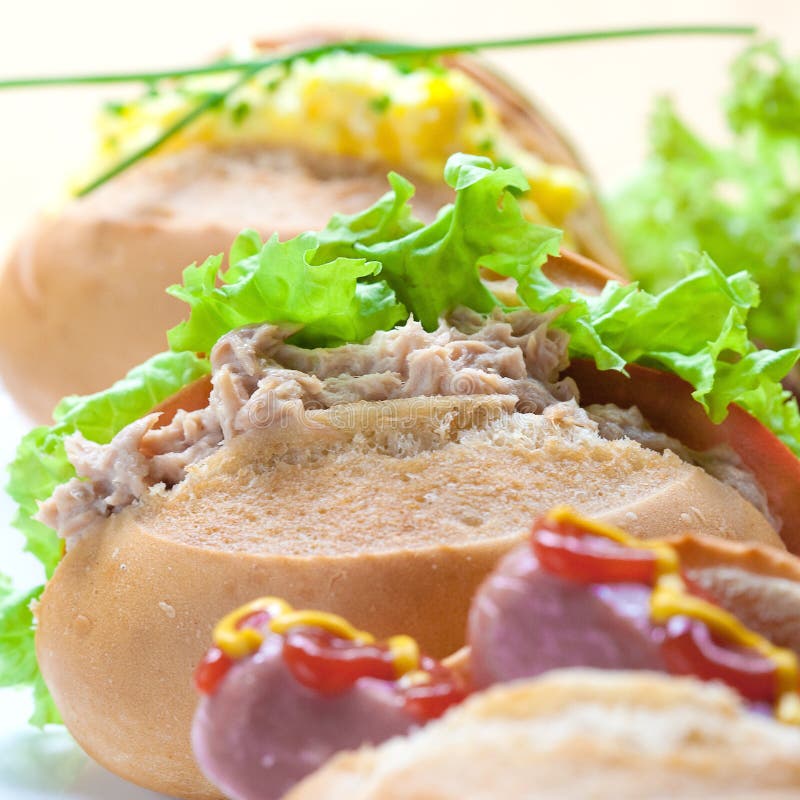 Assorted Roll Sandwiches with Lettuce Stock Photo - Image of health ...