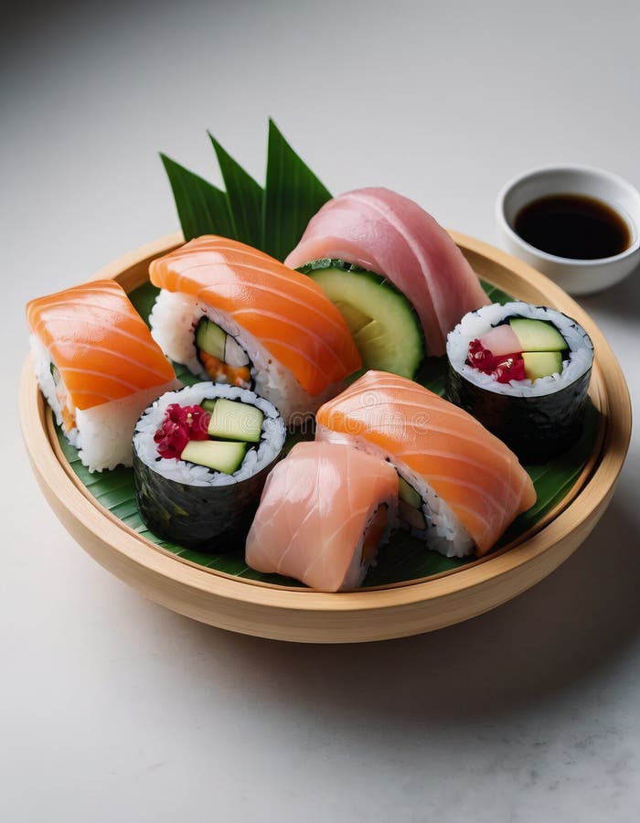 Assorted Rolls and Sushi in a Plate Stock Illustration - Illustration ...