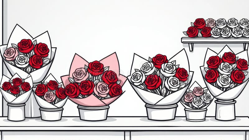 Assorted Rose Bouquets in Shop Display Stock Illustration ...