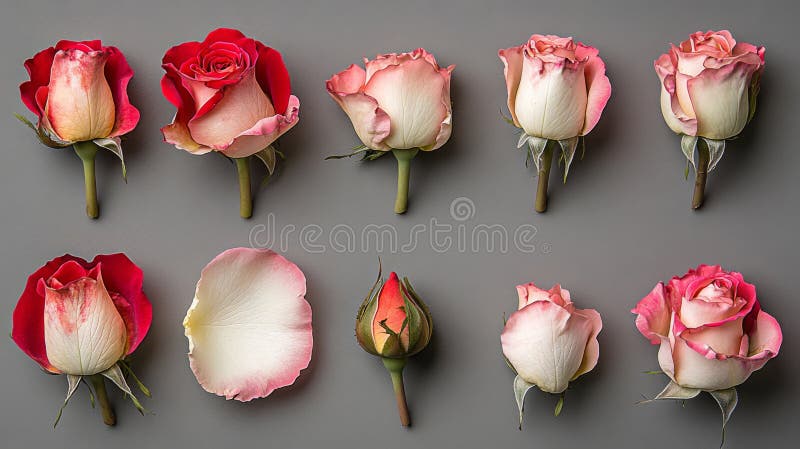 Assorted Roses Displayed in Various Stages of Bloom Stock Illustration ...