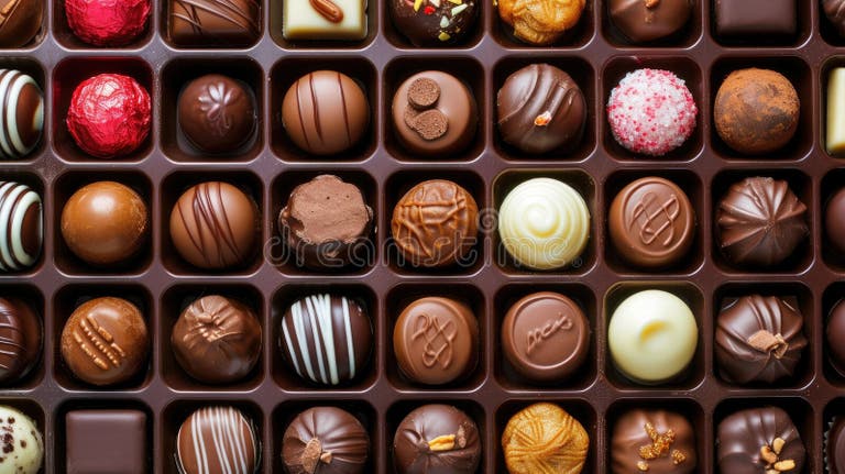 Assorted Rows of Delectable Chocolate Sweets Nestled in a Charming Box ...
