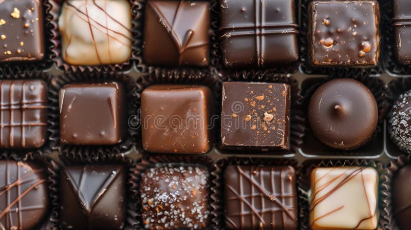 Assorted Rows of Different Chocolate Sweets Neatly Arranged in a Box, Ai Generated Stock ...