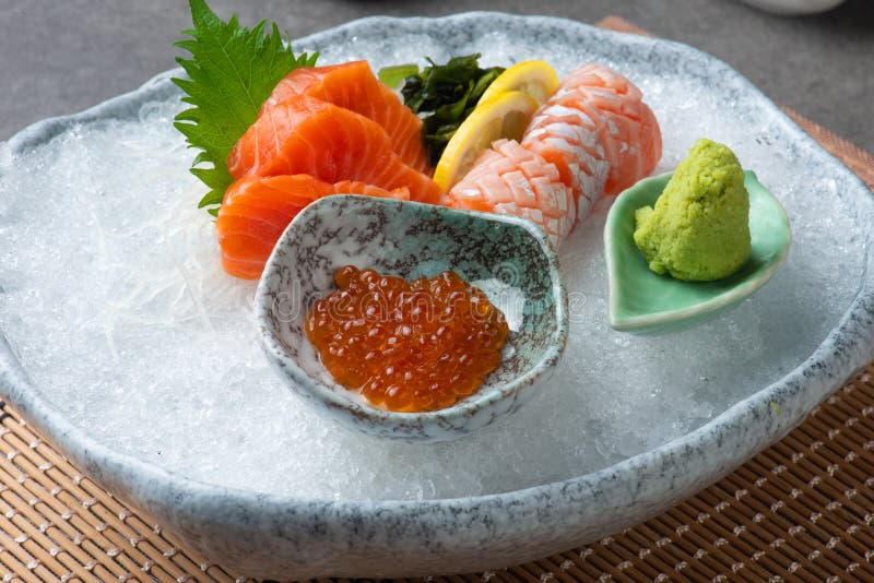 Assorted Sashimi Sushi on Shaved Ice Stock Image - Image of prepared ...