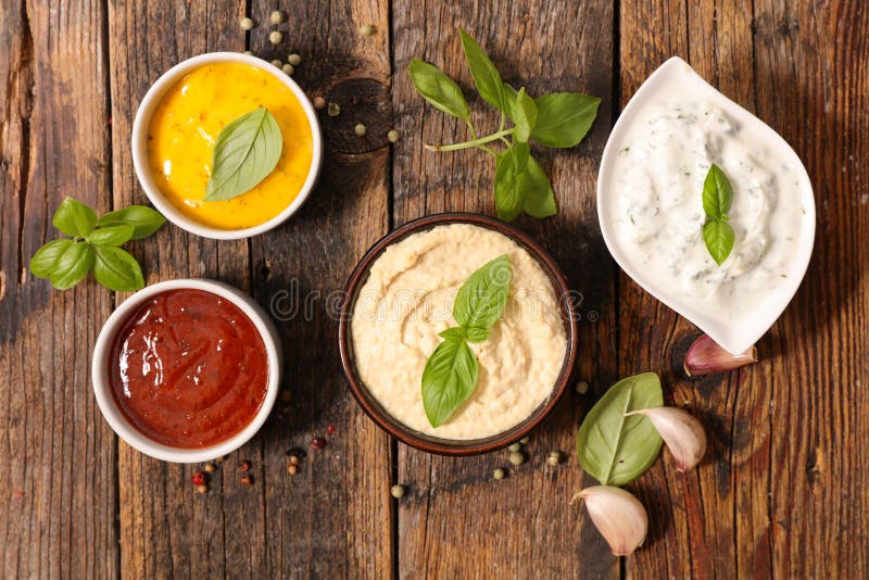 Assorted sauce and dip stock photo. Image of mustard - 114069966