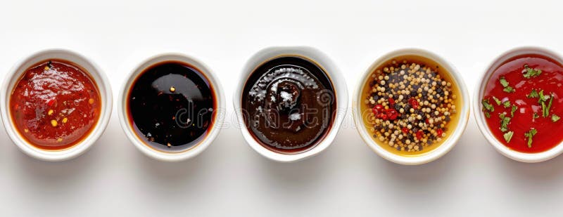 Assorted Sauces in Small Bowls Aligned in a Row Stock Image - Image of ...