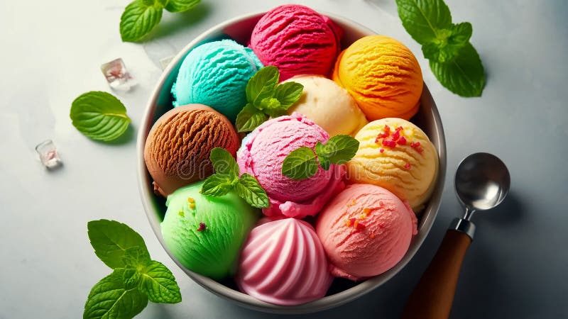 Assorted Scoops of Ice Cream in Different Flavors Stock Illustration ...