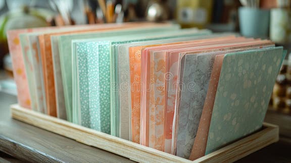 Assorted Scrapbook Paper in an Organizer Stock Image - Image of design ...