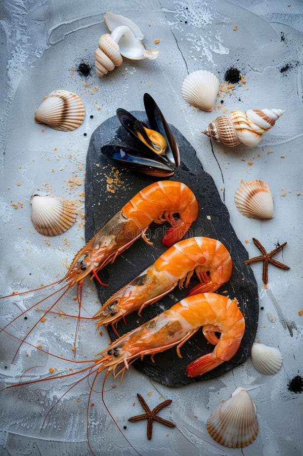 Assorted Seafood Platter with Shellfish and Lemon. Generated AI Stock ...