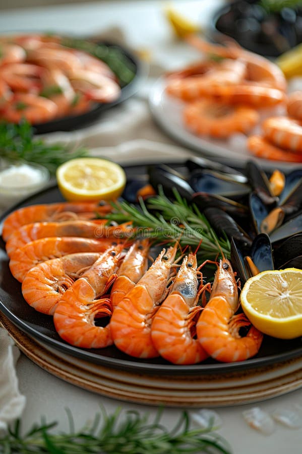 Assorted Seafood Platter with Shellfish and Lemon. Generated AI Stock ...