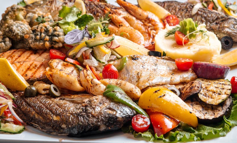 Assorted Seafood Set with Fish Shrimp and Calamary Stock Photo - Image ...