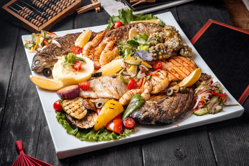 Assorted Seafood Set with Fish Shrimp and Calamary Stock Image - Image ...