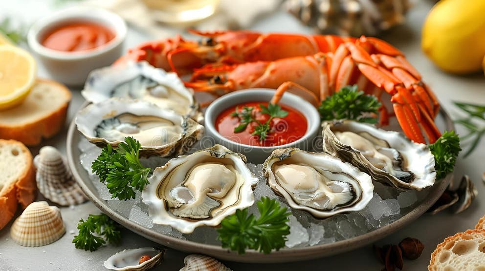 Assorted Seafood and Shellfish on an Oyster Platter, AI-generated ...
