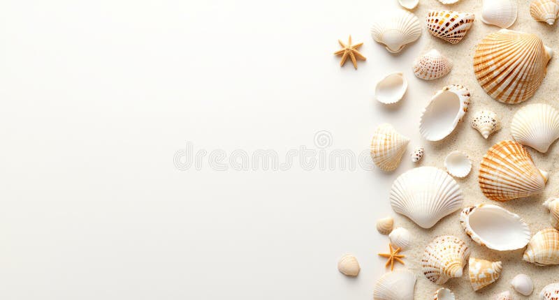 Assorted Seashells Arranged on a Light Background Evoking a Coastal and ...