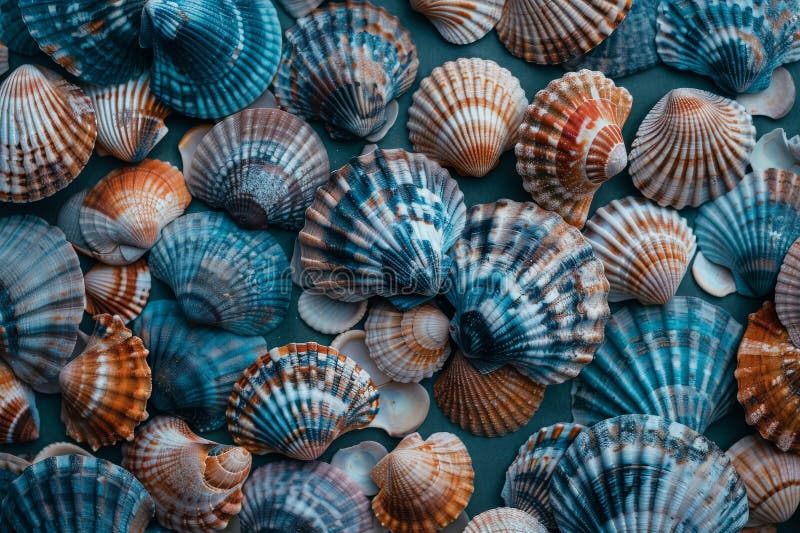 Assorted Seashells Arranged on a Table Stock Illustration ...