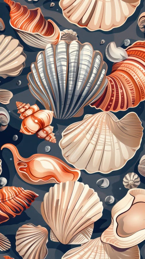 Assorted Seashells on Blue Background Stock Photo - Image of patterned ...