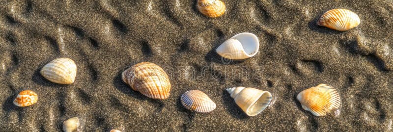 Assorted Seashells on Sandy Beach Captured in Natural Daylight Patterns ...