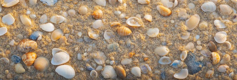 Assorted Seashells on Sandy Beach Surface Showing Natural Ocean Texture ...