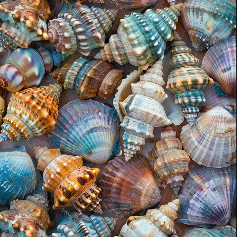 Assorted Seashells Scattered on the Ground Stock Illustration ...