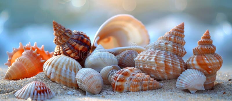 Assorted Seashells Scattered on Sandy Beach Stock Photo - Image of ...