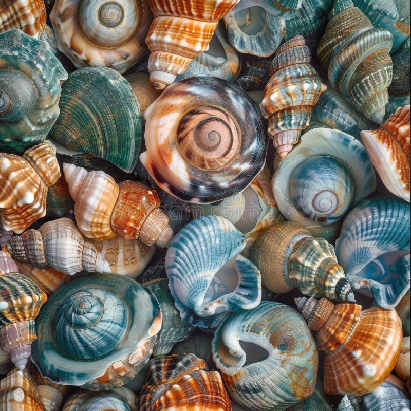 Assorted Seashells in Various Colors on Display Stock Illustration ...