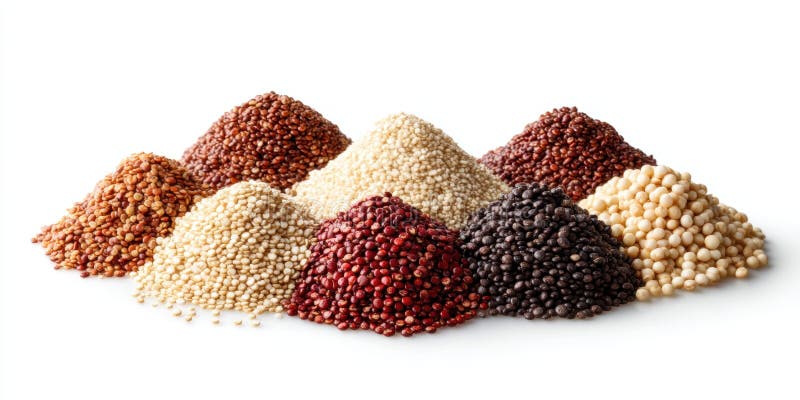 Assorted Seeds and Grains Spread on a Clean White Surface, Showcasing ...