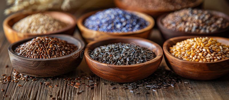 Assorted Seeds in Wooden Bowls Stock Image - Image of types, farming ...