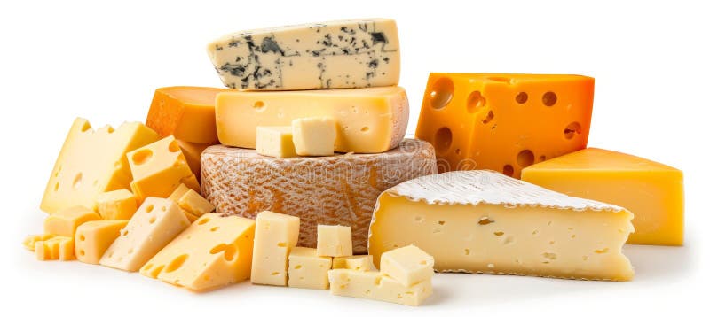 Assorted Selection of Various Cheese Types Stacked and Isolated on a ...