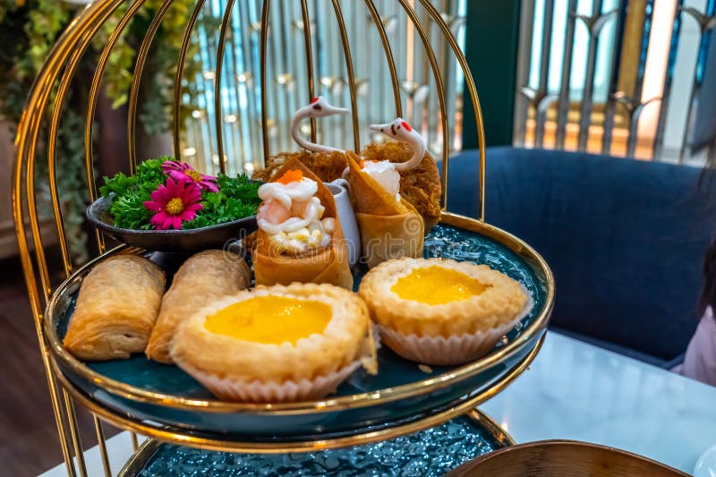 Assorted Set in High Tea Set in Luxury Restaurant and Tea Room Stock ...