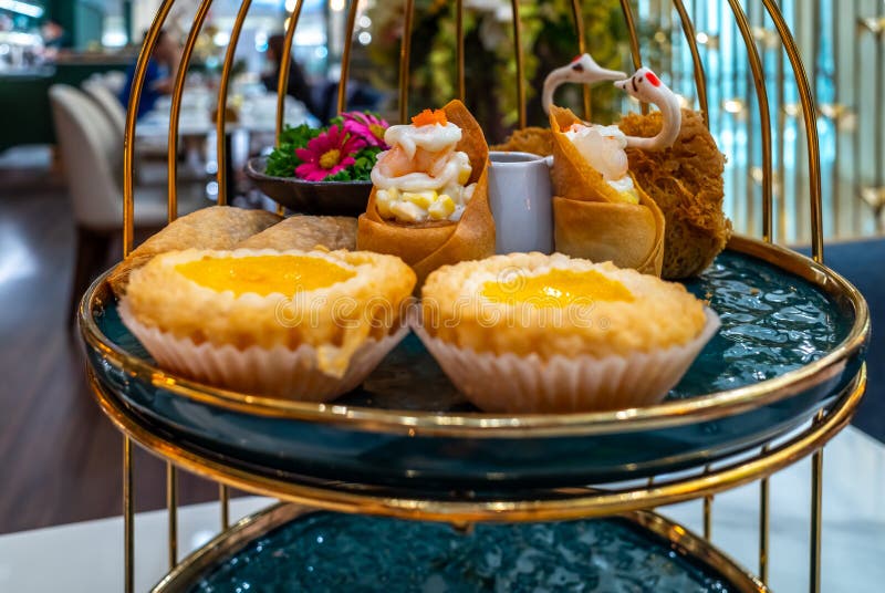 Assorted Set in High Tea Set in Luxury Restaurant and Tea Room Stock ...