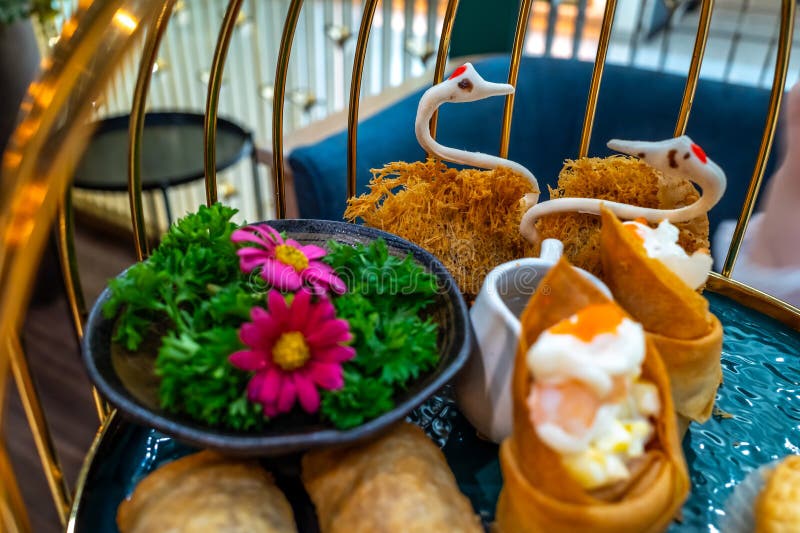 Assorted Set in High Tea Set in Luxury Restaurant and Tea Room Stock ...