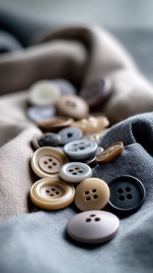 Assorted Sewing Buttons on Fabric in Soft Neutral Tones a Collection of ...