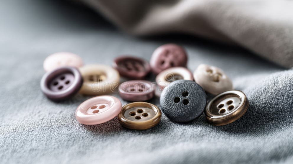 Assorted Sewing Buttons on Fabric Surface Display Variety of Colors and ...
