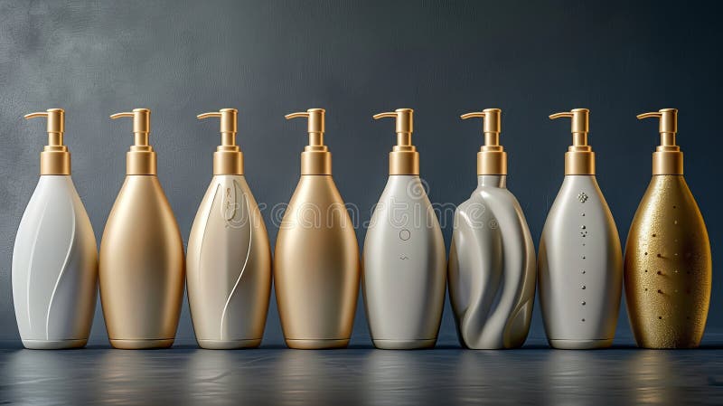 Assorted Shampoo Bottles of Various Shapes on Blue Studio Background ...