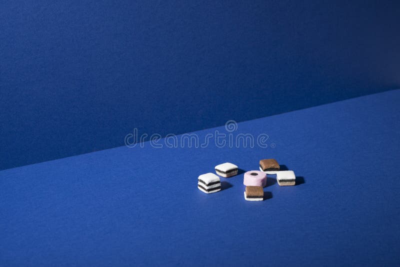 Assorted Shortbread Squares on Blue Background with Copy Space Stock ...