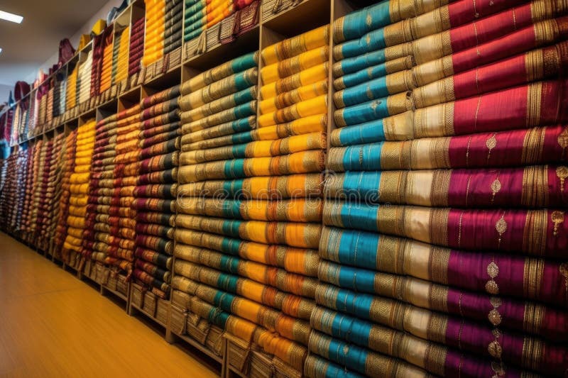 Assorted Silk Sarees Neatly Arranged in a Store Stock Illustration ...