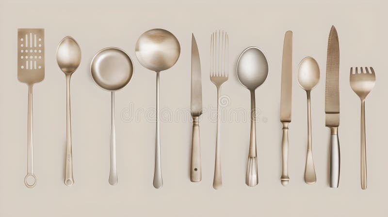 Elegant Cutlery Set Displayed on a Neutral Background. Dining ...
